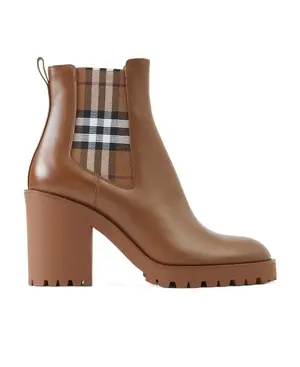 Burberry Checked Panel Ankle Boots - Brown