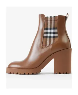 Burberry Checked Panel Ankle Boots - Brown