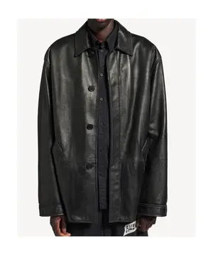 Balenciaga Leather Collared Button-up Jacket