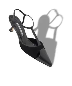 Manolo Blahnik Leather And Suede Pointed Toe Slingbacks