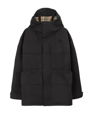 Burberry Patch-pocket Hooded Parka Coat - Black
