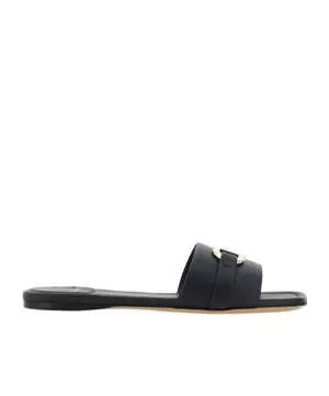 FERRAGAMO Metal Finish Flat Sandals - Black