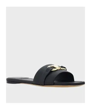 FERRAGAMO Metal Finish Flat Sandals - Black