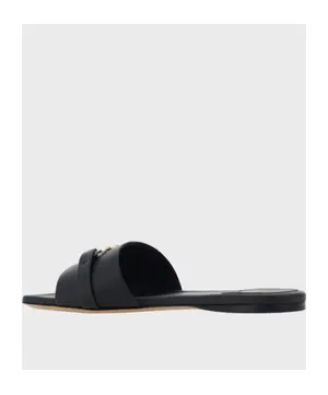 FERRAGAMO Metal Finish Flat Sandals - Black