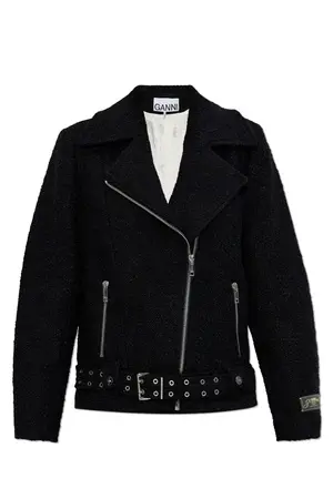 GANNI Long-sleeved Biker Jacket With Logo Detail