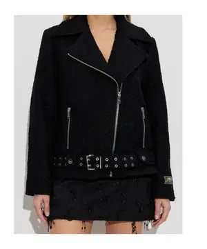 GANNI Long-sleeved Biker Jacket With Logo Detail