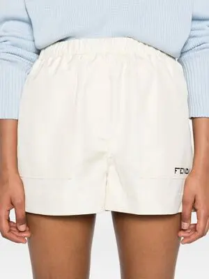 Fendi Logo Print Elasticated Waist Shorts - White