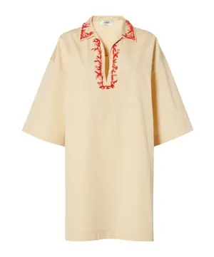Fendi Coral Embroidered Poplin Tunic Dress - Light Brown