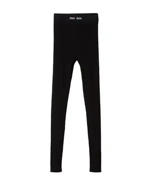 Miu Miu High Waist Ribbed Leggings With Logo Band