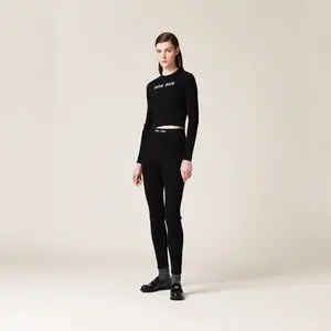 Miu Miu High Waist Ribbed Leggings With Logo Band