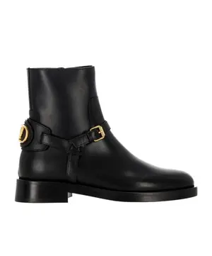 Valentino Garavani Leather Ankle Boots With Buckle Detailing