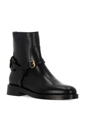 Valentino Garavani Leather Ankle Boots With Buckle Detailing