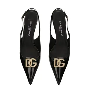 Dolce & Gabbana Logo Plaque Slingback Pumps - Black
