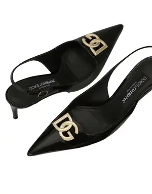 Dolce & Gabbana Logo Plaque Slingback Pumps - Black