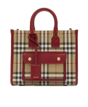 Burberry Mini Freya Checked Tote Bag - Red