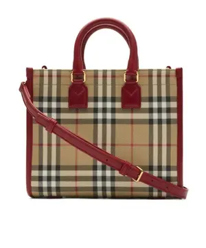 Burberry Mini Freya Checked Tote Bag - Red