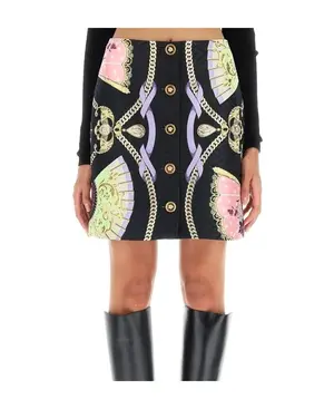 Versace Graphic Print Buttoned Mini Skirt