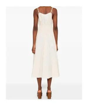 Pinko Amie Gathered Midi Dress With V-neck - White