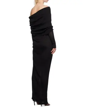 Alaïa Strapless Maxi Dress With Draped Neckline And Slit Detail