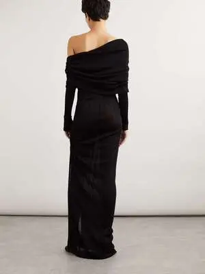 Alaïa Strapless Maxi Dress With Draped Neckline And Slit Detail