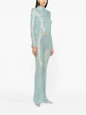 SELF-PORTRAIT Beaded Fishnet Trousers