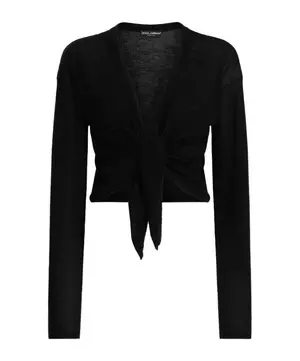 Dolce & Gabbana Long-sleeved Ribbed Knit Cardigan With Tie Fastening - Black