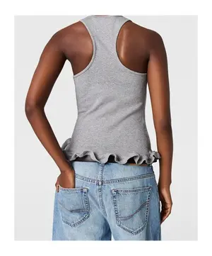 Stella McCartney Frilled Hem Ribbed Tank Top - Gray Blend