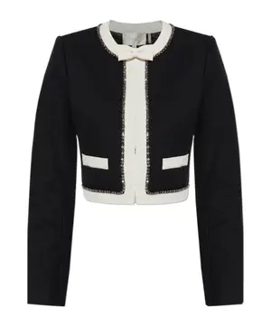 LoveShackFancy Cropped Blazer With Bow Detail - Black