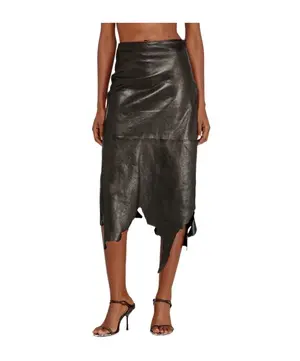 DIESEL® Leather Midi Skirt With Jagged Hem - Black