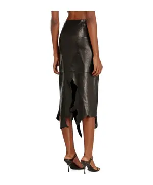 DIESEL® Leather Midi Skirt With Jagged Hem - Black