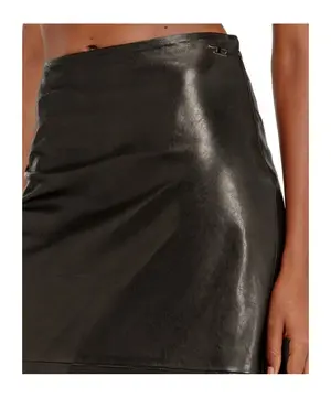 DIESEL® Leather Midi Skirt With Jagged Hem - Black
