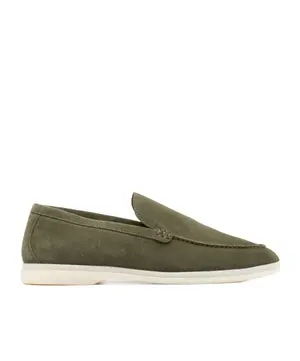 SCAROSSO Round Toe Suede Loafers - Green