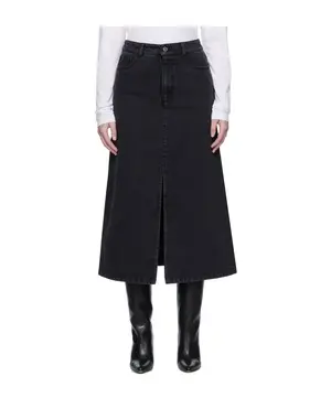 A.p.c. Split-front Denim Midi Skirt - Washed Black