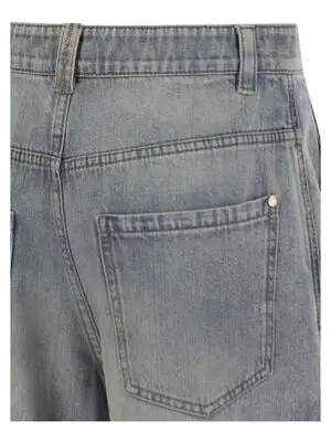 Brunello Cucinelli Embellished Soft Denim Low Slung Trousers - Gray