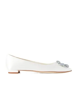 Manolo Blahnik Crystal Embellished Pointed Toe Flats - White