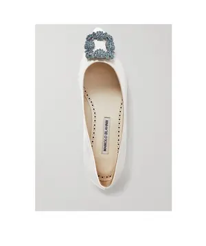 Manolo Blahnik Crystal Embellished Pointed Toe Flats - White