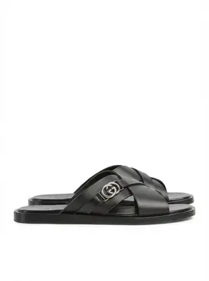 Gucci Crossover Detailed Flat Sandals - Black