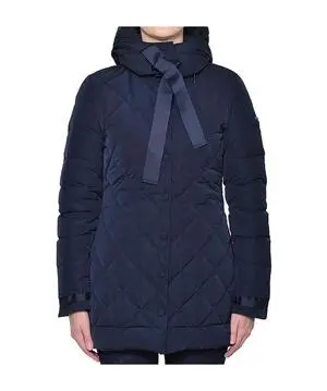 Emporio Armani Hooded Quilted Down Jacket With Ribbon Detail - Blue