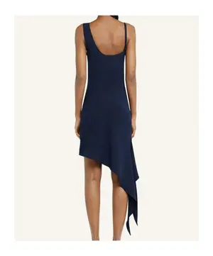 COURREGES Asymmetrical Dress With Shoulder Buckles And Side Slits - Navy Blue