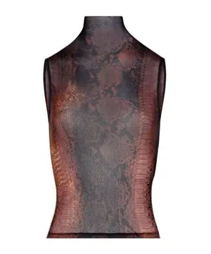 JEAN PAUL GAULTIER Printed Mesh High Neck Tank Top