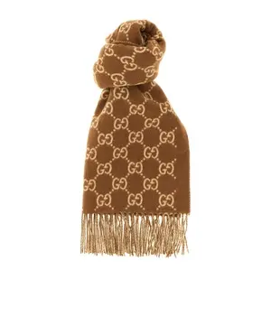 Gucci Gg Fringed Scarf - Brown