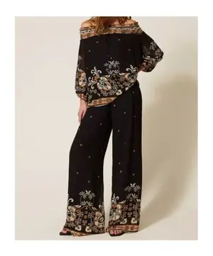 TWINSET Printed Off-shoulder Long Sleeve Blouse