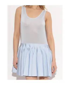 Alaïa Sleeveless U-neck Dress With Pleated Trumpet Hem