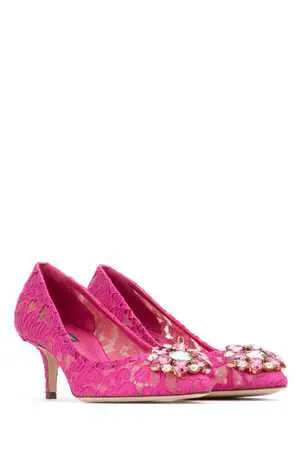 Dolce & Gabbana Embellished Lace Pumps - Fuchsia