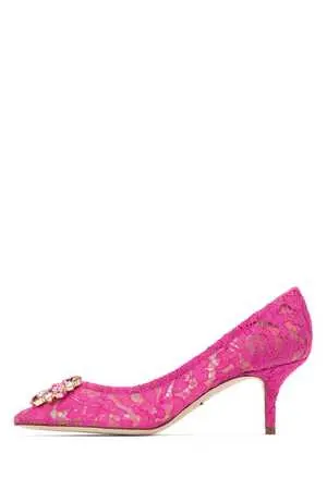 Dolce & Gabbana Embellished Lace Pumps - Fuchsia
