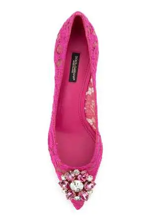 Dolce & Gabbana Embellished Lace Pumps - Fuchsia