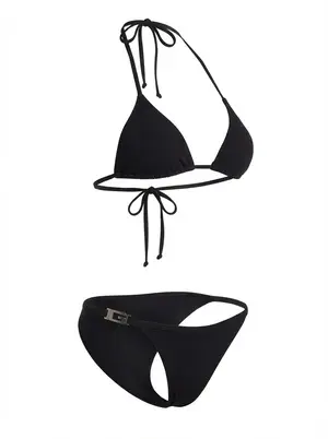 Gucci Two-piece Stretched Bikini Set With Embellished Logo - Black