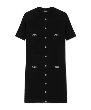 Versace Crewneck Knitted Shirt Dress With Embellishments