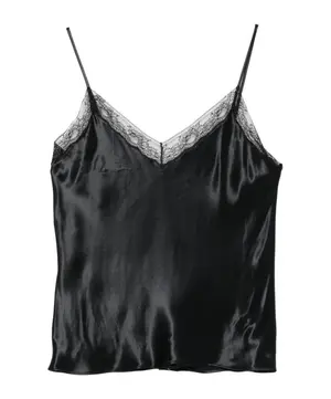 Alberta Ferretti Sleeveless Lace Trim V-neck Top - Black