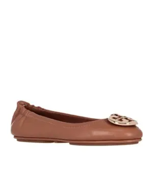 Tory Burch Minnie Travel Ballet Flats With Double T Logo Detail - Brown
